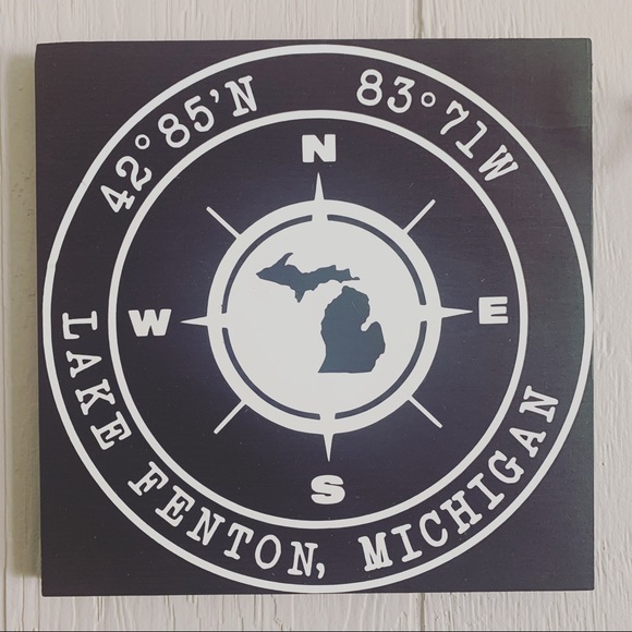 Hand Crafted | Wall Decor | Lake Fenton Michigan Compass Wood Sign X10 ...